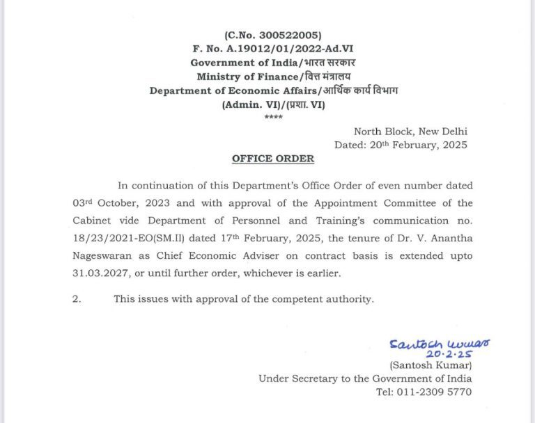 Dr. V. Anantha Nageswaran's Tenure as Chief Economic Adviser Extended ...