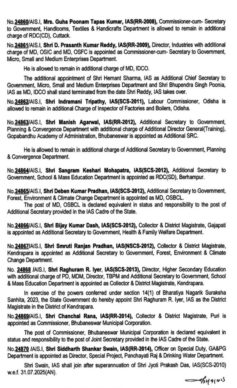 Odisha Bureaucratic Overhaul: 49 IAS Officers Transferred, 16 District ...