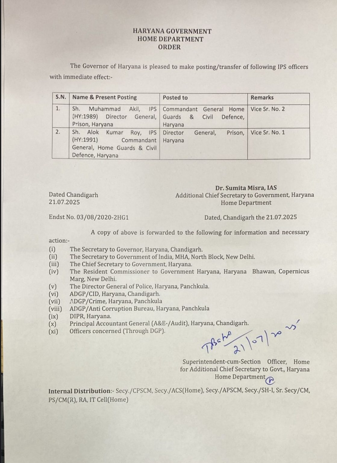 2 Senior IPS Transferred in Haryana: Akil Mohammad Appointed DG Home Guard, Alok Kumar Rai Gets ...