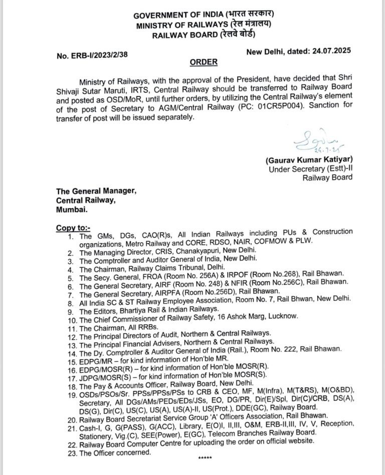 IRTS Shivaji Sutar Maruti Appointed as OSD to Railway Minister - Know ...